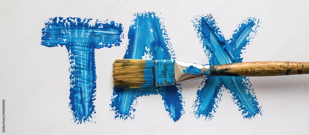 dirty blue paint brush and alphabet TAX isolated on white background ...
