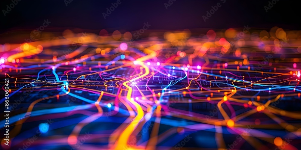 Simple map with bright lines showing main transportation routes and ...