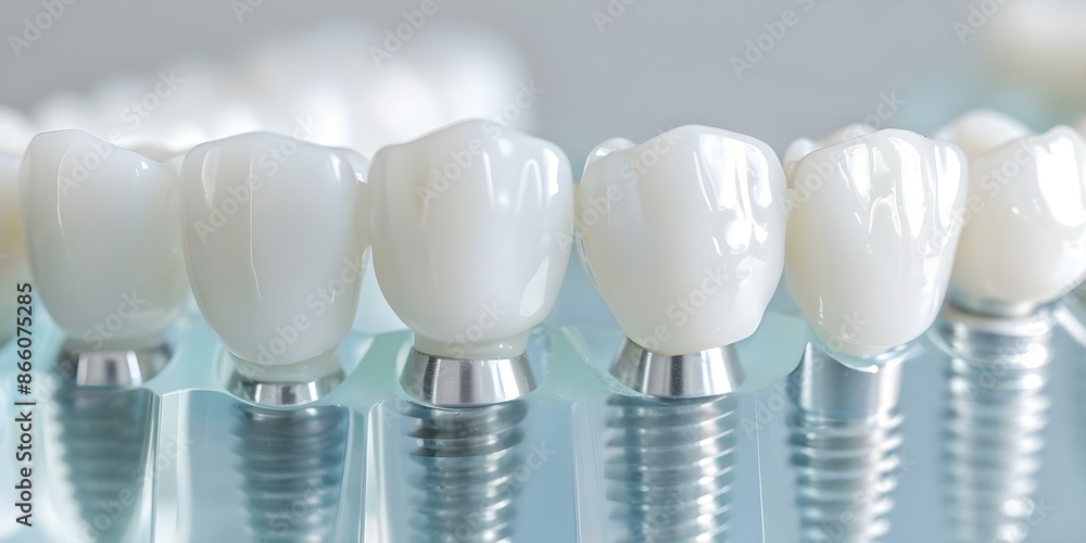 Illustration of dental implant fusion with natural teeth structure and ...