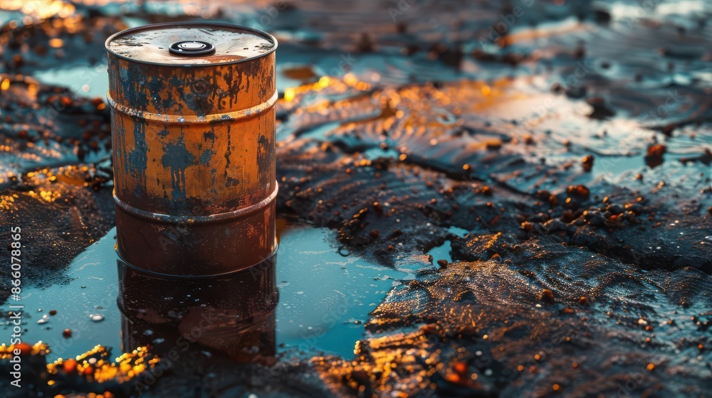 Damaged chemical drum leaking, hazardous waste, industrial cleanup ...