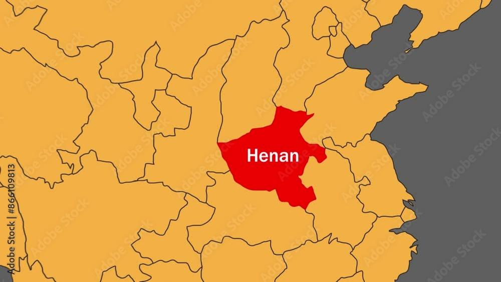Henan map animated video. Henan location is highlighted on the China ...