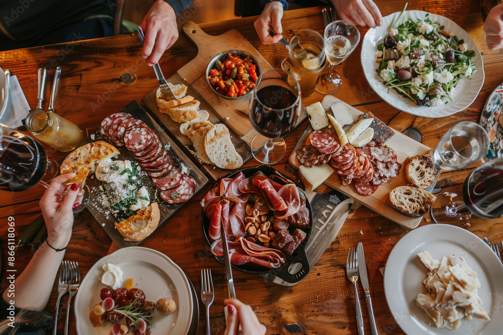 Full table of delicious Dinner party table European foods and drinks ...
