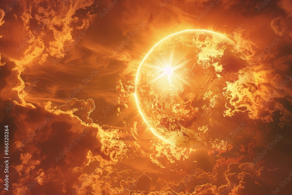 Sun in space with stars and nebula,Sun in the sky with clouds and ...