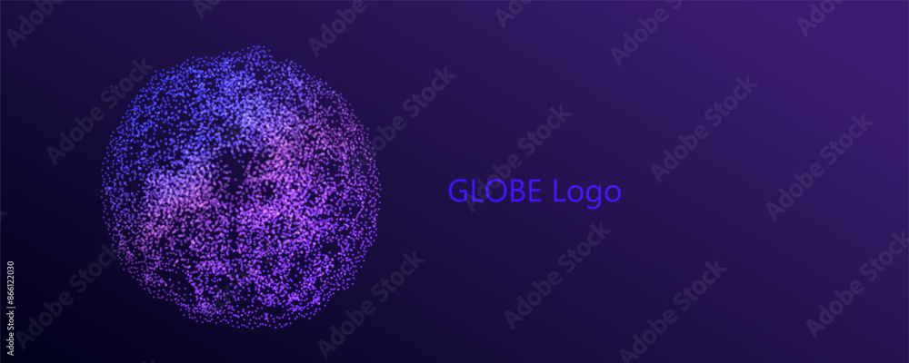Sphere globe logo background. Abstract glowing blue planet. 3D network ...