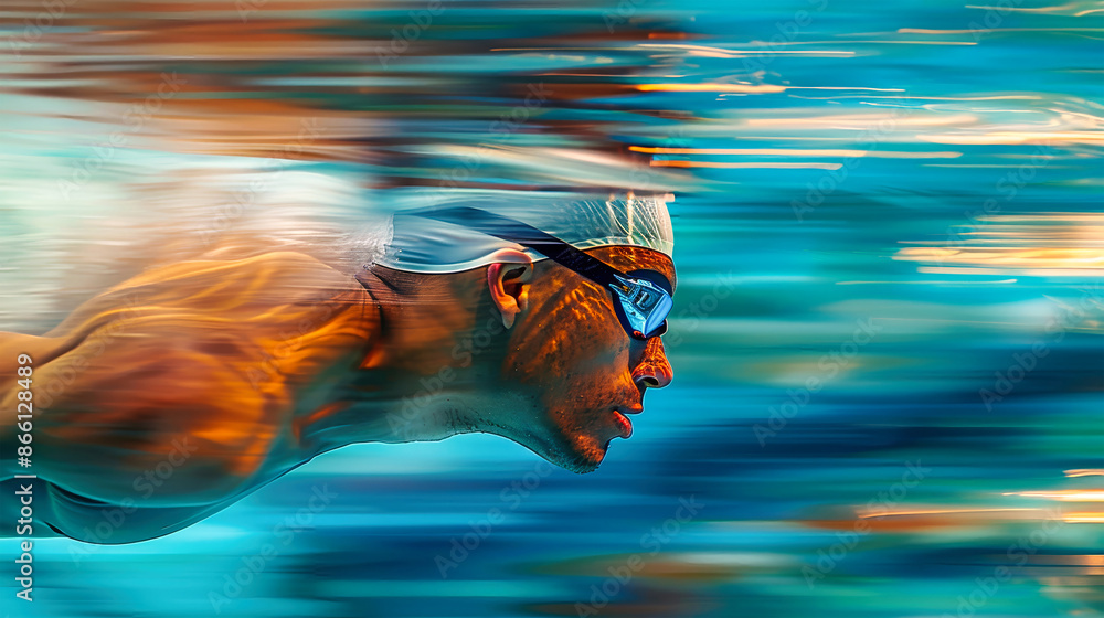 A close-up photo of a swimmer in the water, captured in motion with a ...
