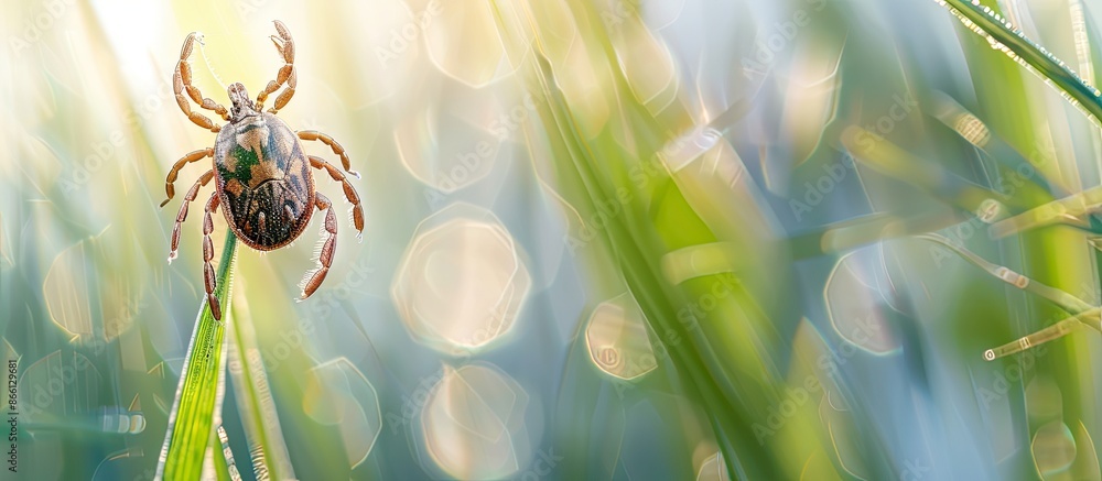 Dangerous parasitic insect, a fed mite with a bloated abdomen, spotted ...