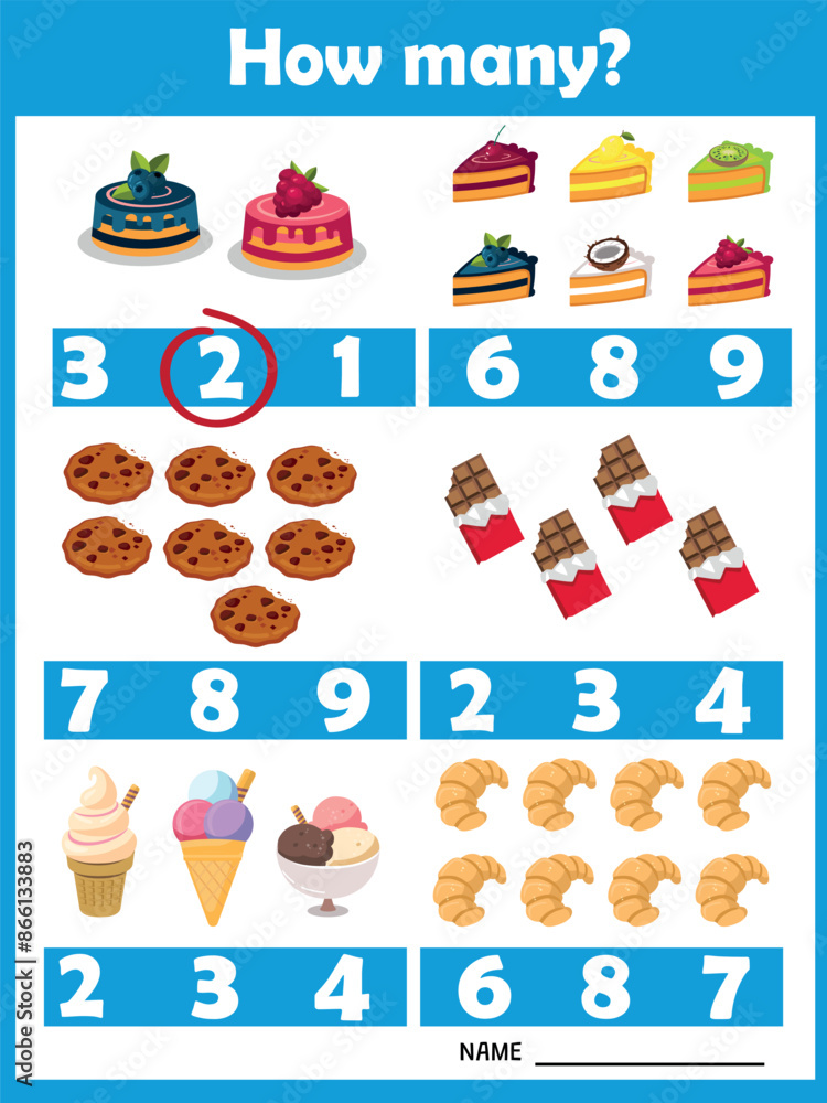 How many? Sweets. Printable worksheet. Educational game for children ...