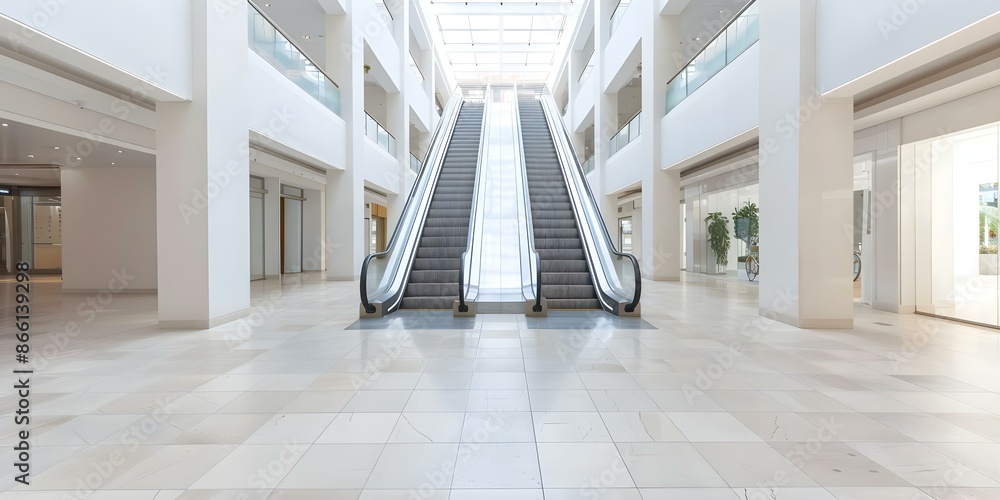 Desolate Shopping Center with Multiple Escalators. Concept Abandoned ...