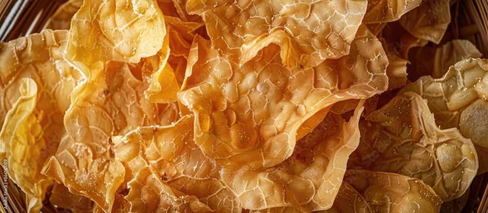 Golden brown kripik krupuk kulit ikan kakap, traditional dried fish ...