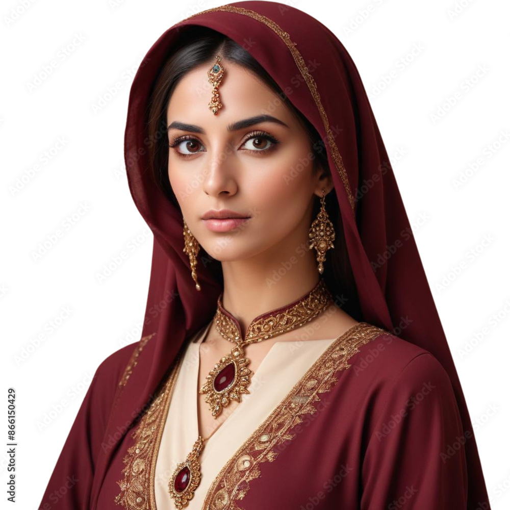 Saudi woman in hijab and traditional formal Abaya on Isolated transparent background png ...