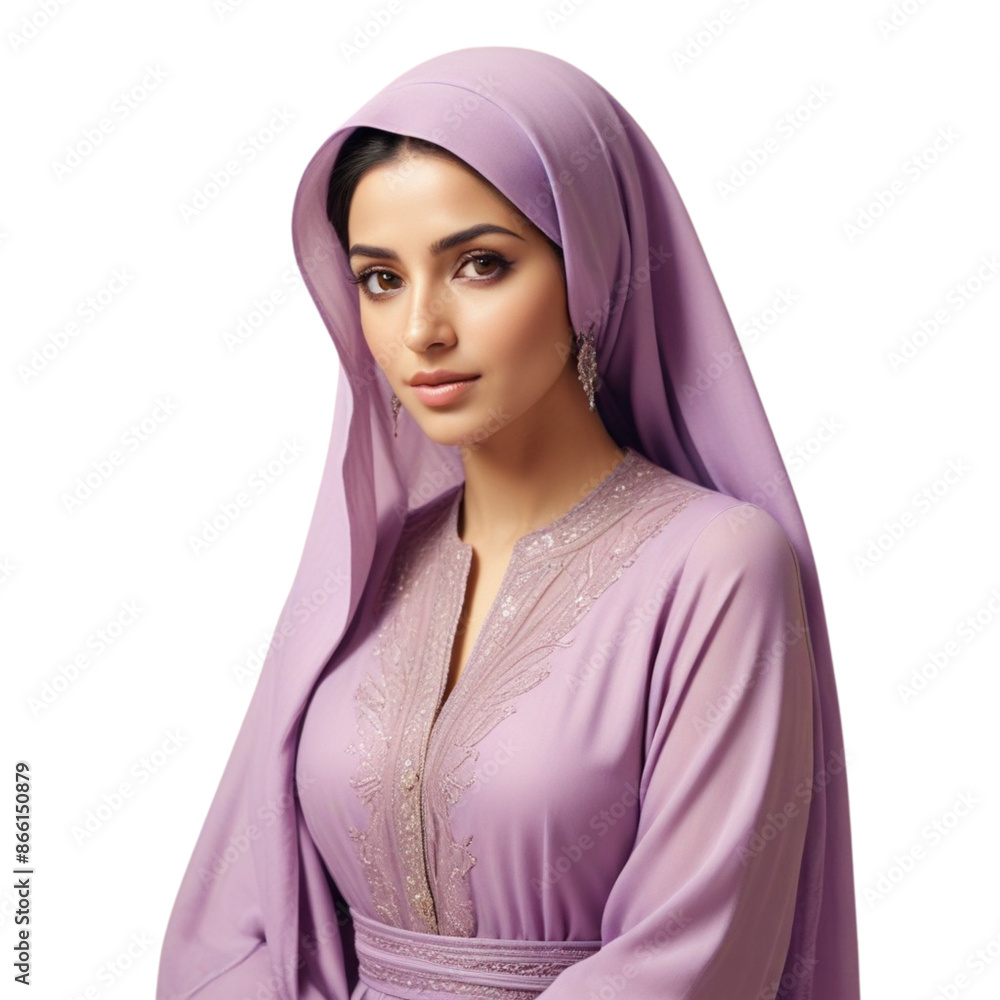 Saudi woman in hijab and traditional formal Abaya on Isolated transparent background png ...