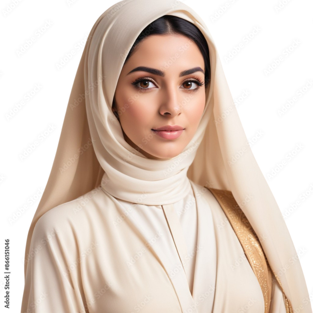Saudi woman in hijab and traditional formal Abaya on Isolated transparent background png ...
