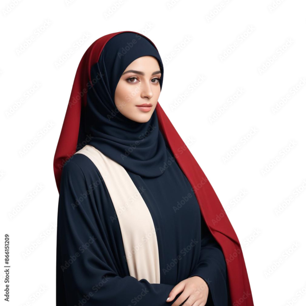 Saudi woman in hijab and traditional formal Abaya on Isolated transparent background png ...