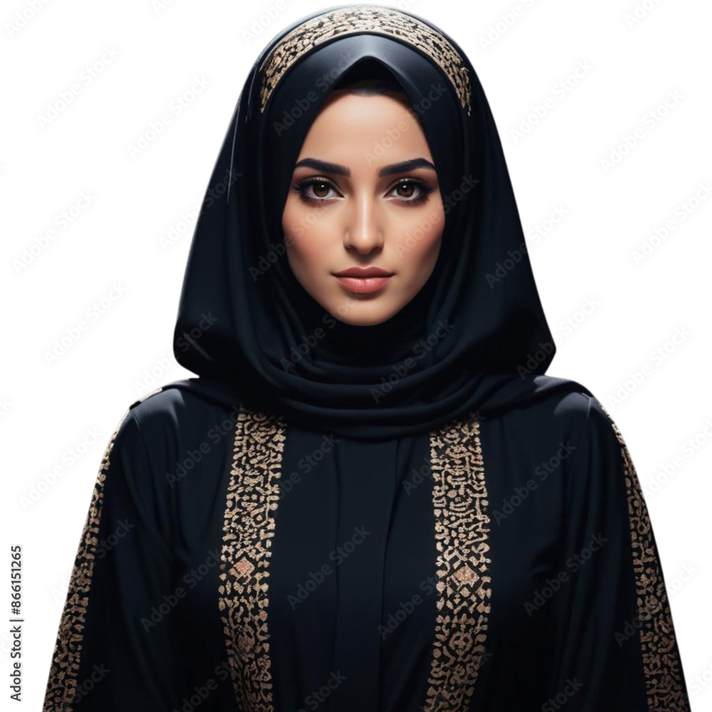 Saudi woman in hijab and traditional formal Abaya on Isolated transparent background png ...