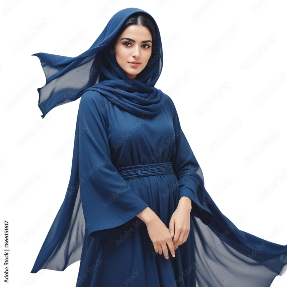 Saudi woman in hijab and traditional formal Abaya on Isolated transparent background png ...