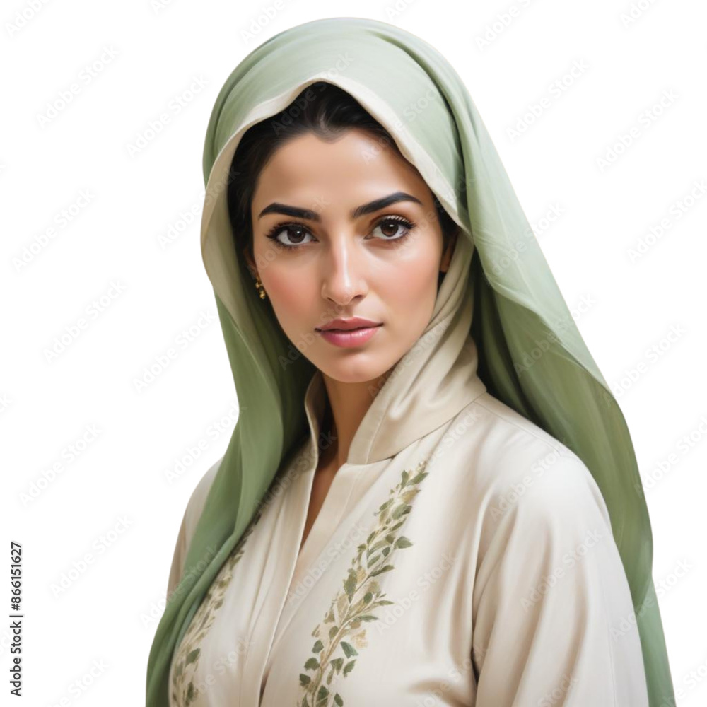 Saudi woman in hijab and traditional formal Abaya on Isolated transparent background png ...