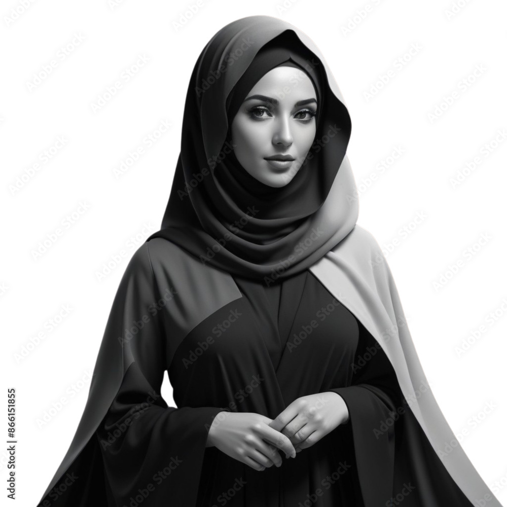 Saudi woman in hijab and traditional formal Abaya on Isolated transparent background png ...