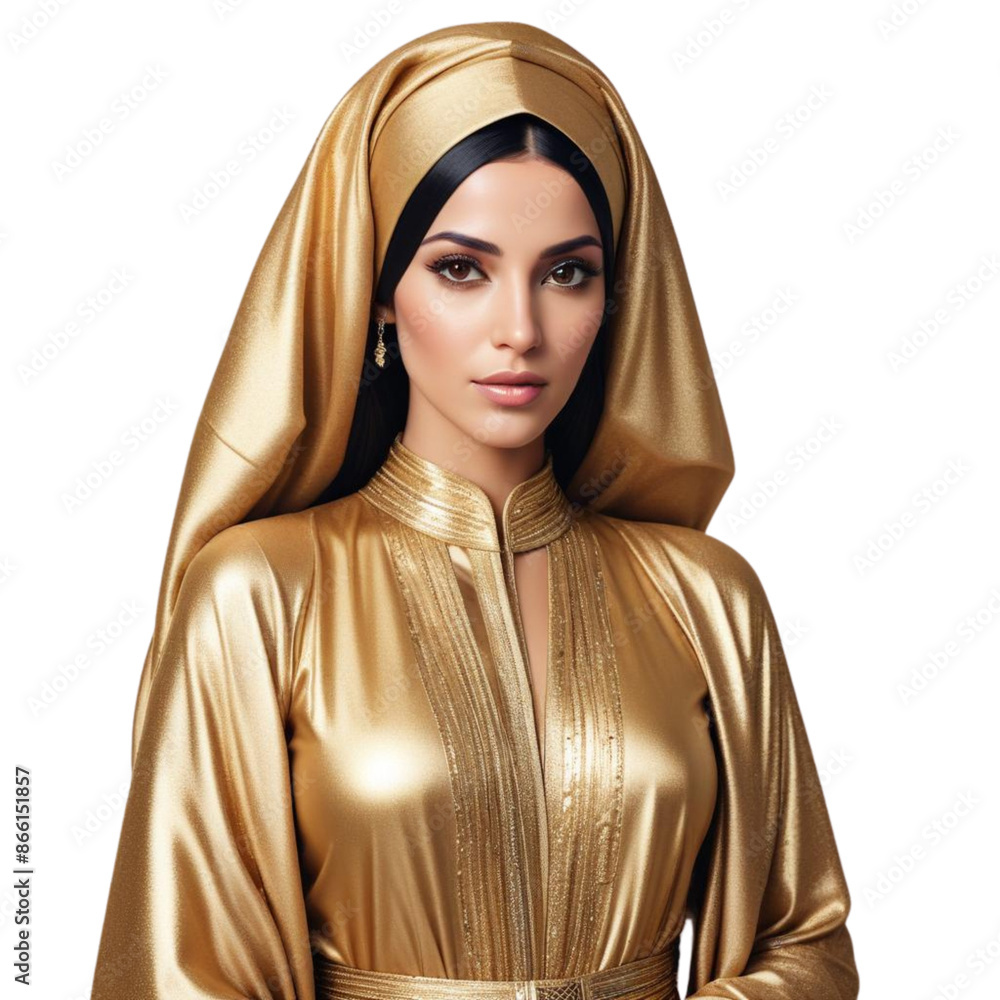 Saudi woman in hijab and traditional formal Abaya on Isolated transparent background png ...