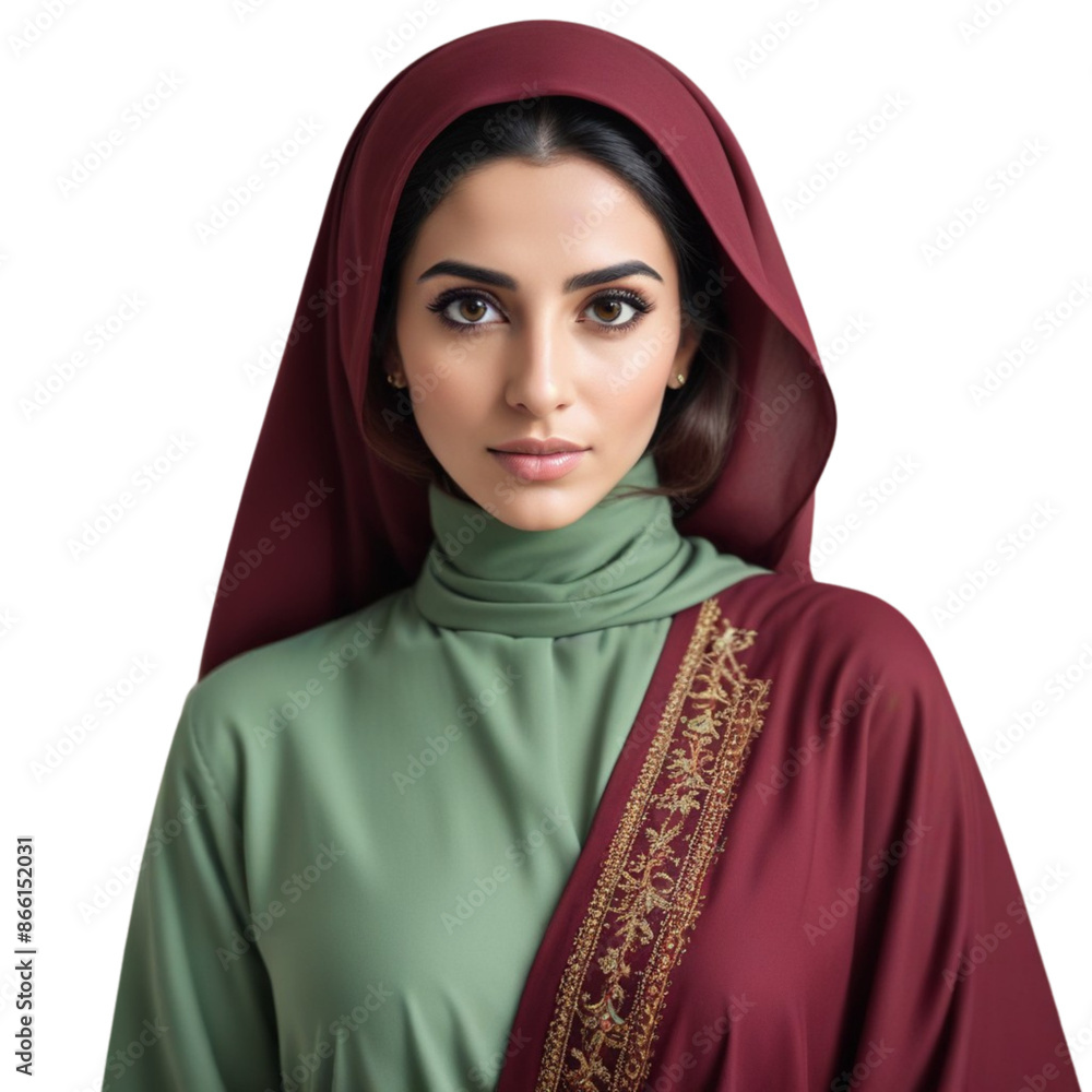 Saudi woman in hijab and traditional formal Abaya on Isolated transparent background png ...