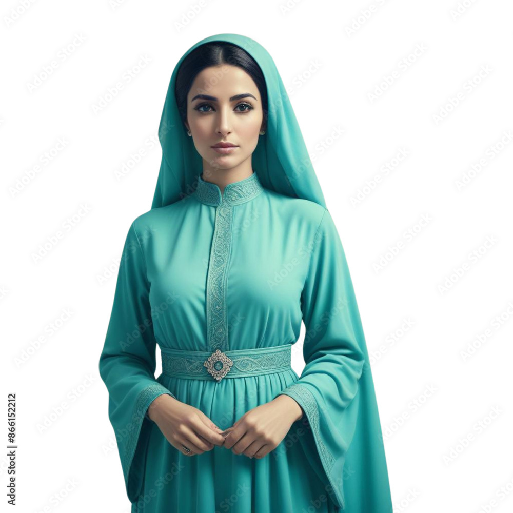 Saudi woman in hijab and traditional formal Abaya on Isolated transparent background png ...