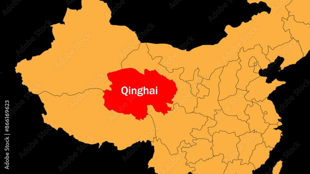 Qinghai map animated video. Qinghai location is highlighted on the China map colour with a ...