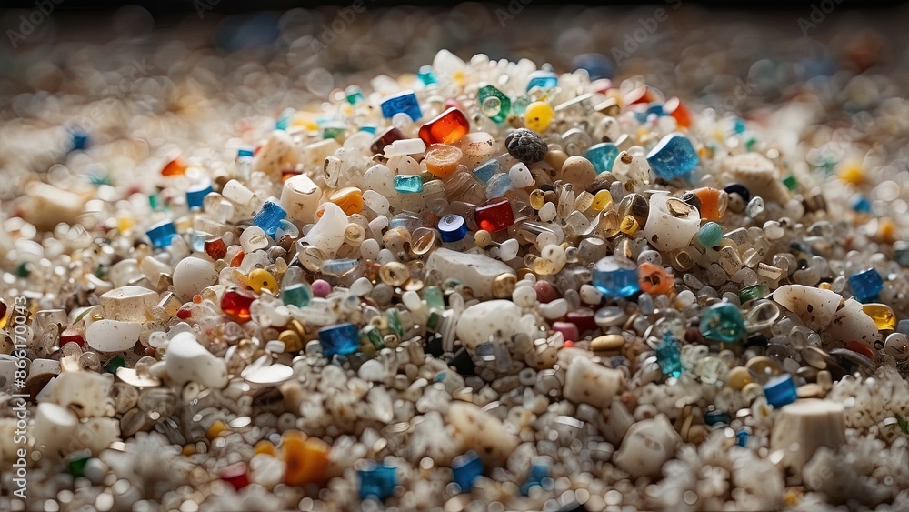 close-up of a mound of microplastics, signifying the tainting of food ...