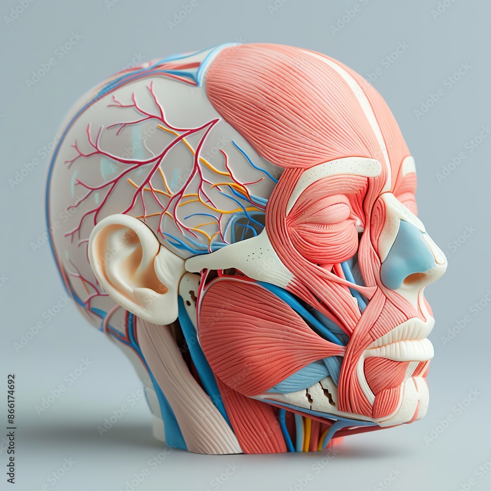Detailed image of the anatomy of facial nerves and muscles for surgical ...