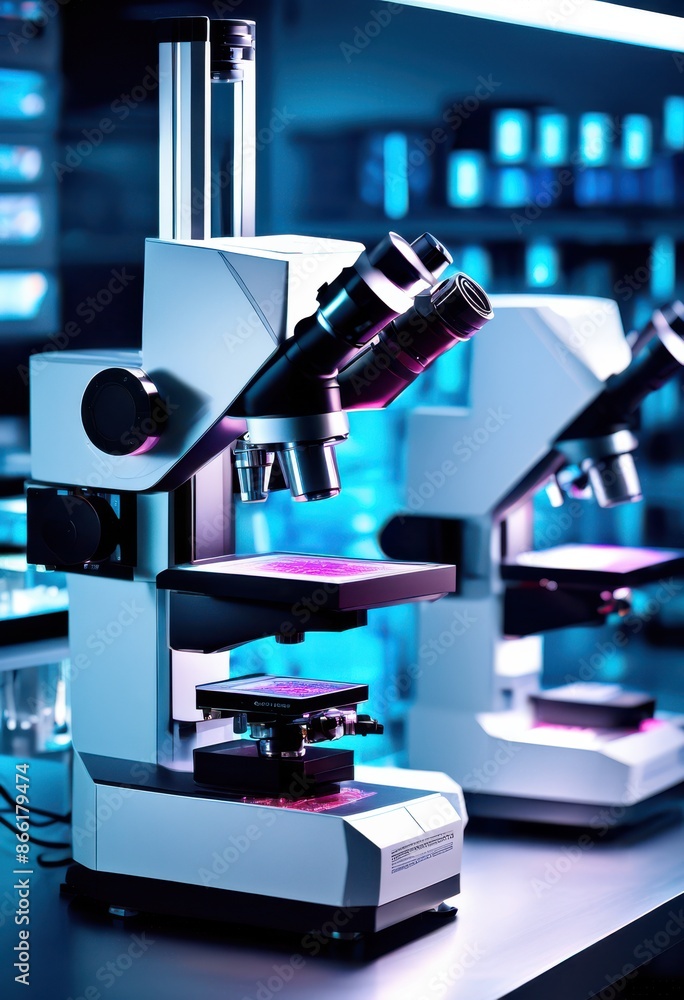 high tech microscope analyzing virtual tissue samples, digital ...