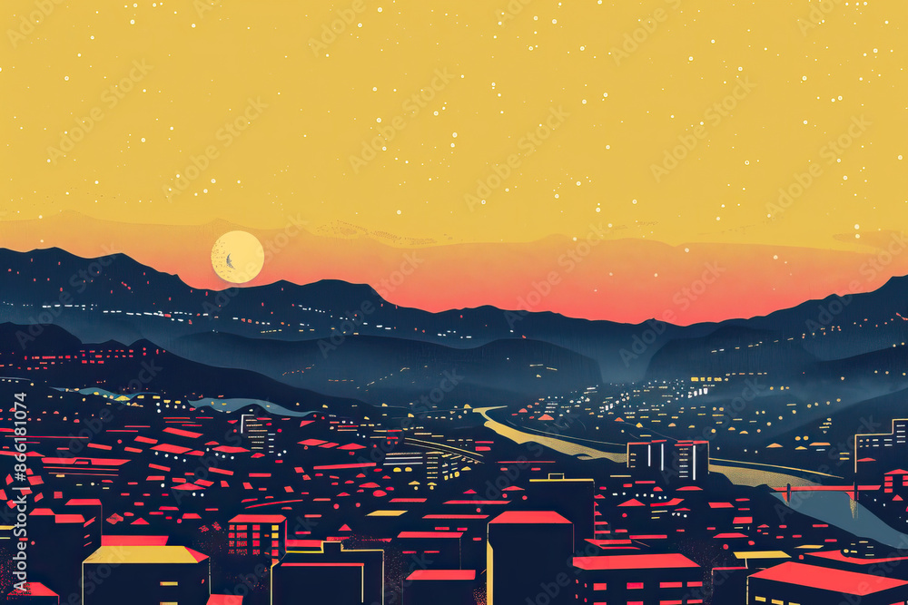 Risograph riso print travel poster, card, wallpaper or banner ...