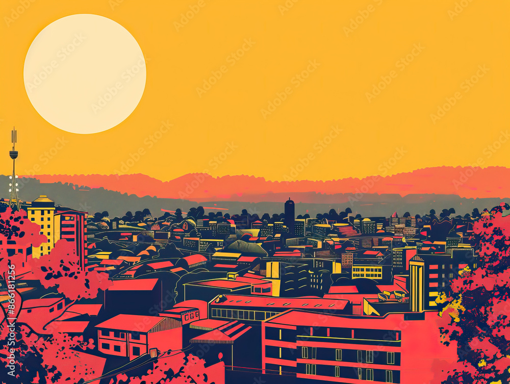 Risograph riso print travel poster, card, wallpaper or banner ...