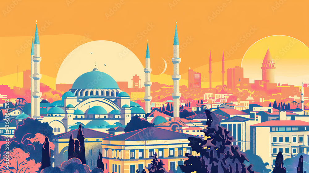 Risograph riso print travel poster, card, wallpaper or banner ...