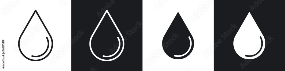 Water drop icon set. rain drops sign. blood, tear or oil liquid droplet ...