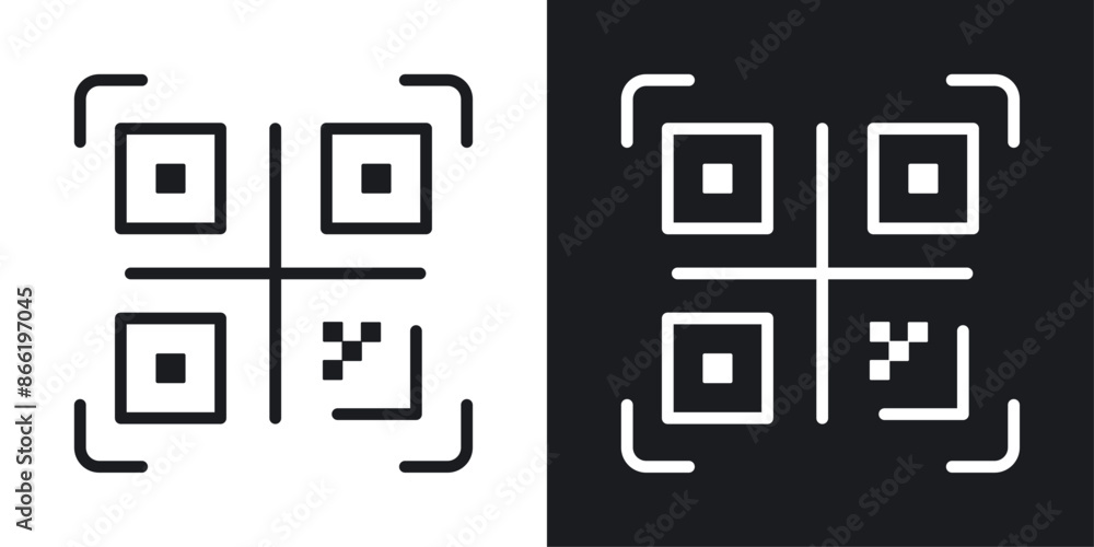 Qr code icon set. scan qrcode pictogram in black filled and outlined ...
