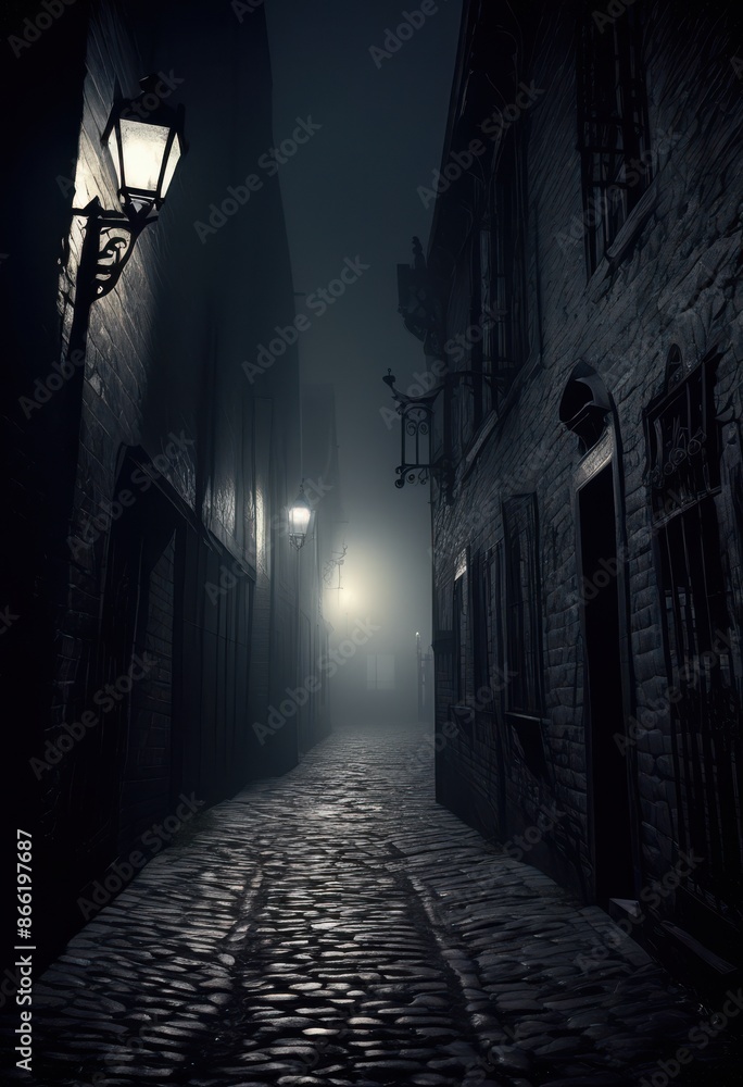 eerie moonlit alley sinister shadows, night, dark, urban, mysterious ...