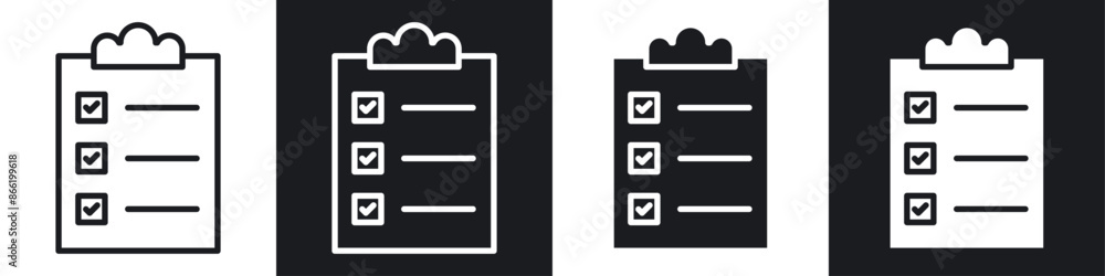 List check icon set. checklist document clipboard vector symbol. test ...