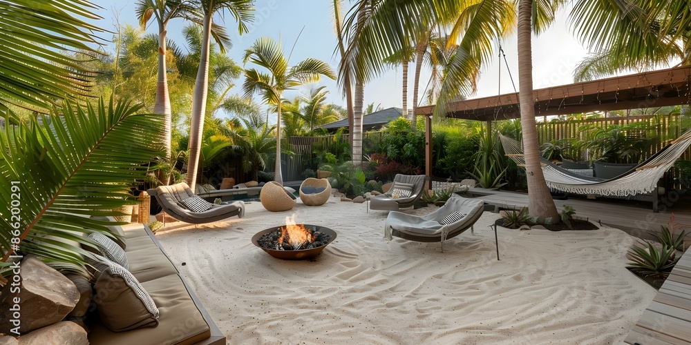 Creating a Tropical Paradise Backyard Oasis with Sand Fire Pit, Palm ...