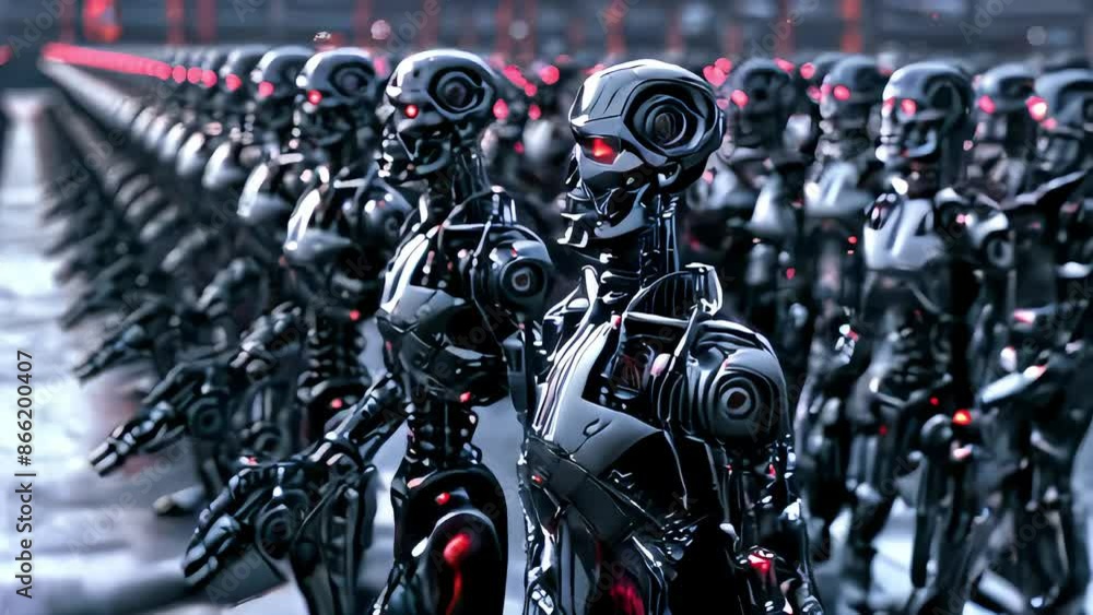 A high-resolution panoramic photo of SkyNet's combat force, including T ...