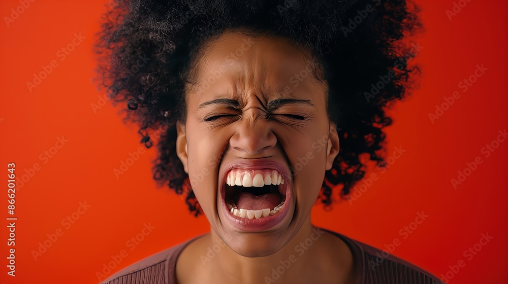 black woman with curly hair and an angry expression showing her teeth ...