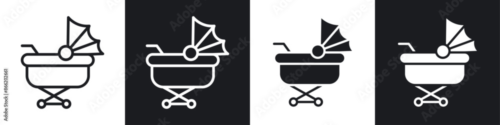 Baby carriage icon set. child buggy vector symbol. kid trolley sign ...