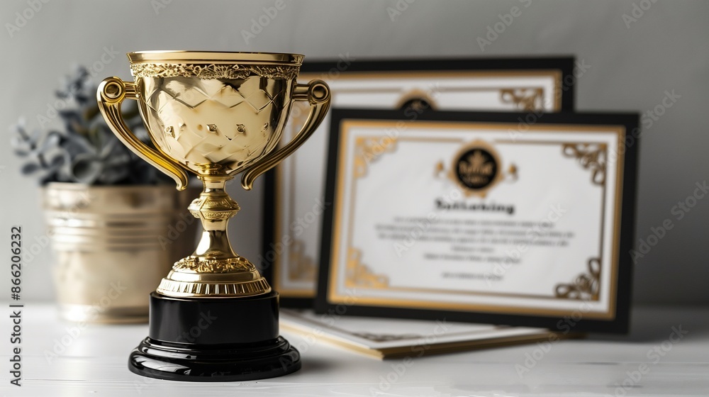Mockup Showcase: A Golden Trophy Cup and Prestigious Certificates ...