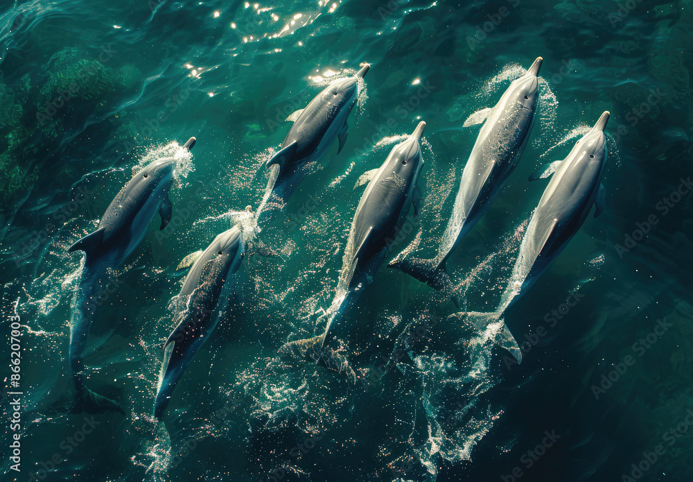 Drone photo of pod group hunting. Created with Ai Stock Illustration ...