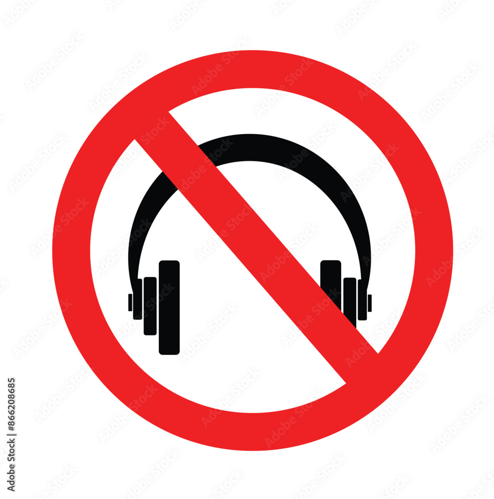 No headphones allowed simple prohibition sign. Headphones silhouette ...