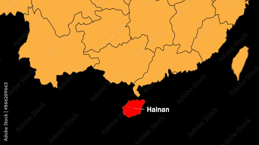 Hainan map animated video. Hainan location is highlighted on the China ...