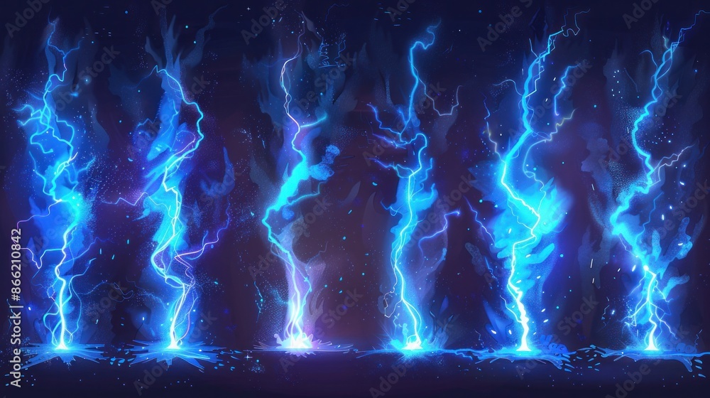 Cartoon lightning animation. Animated frames of electric strike, magic ...