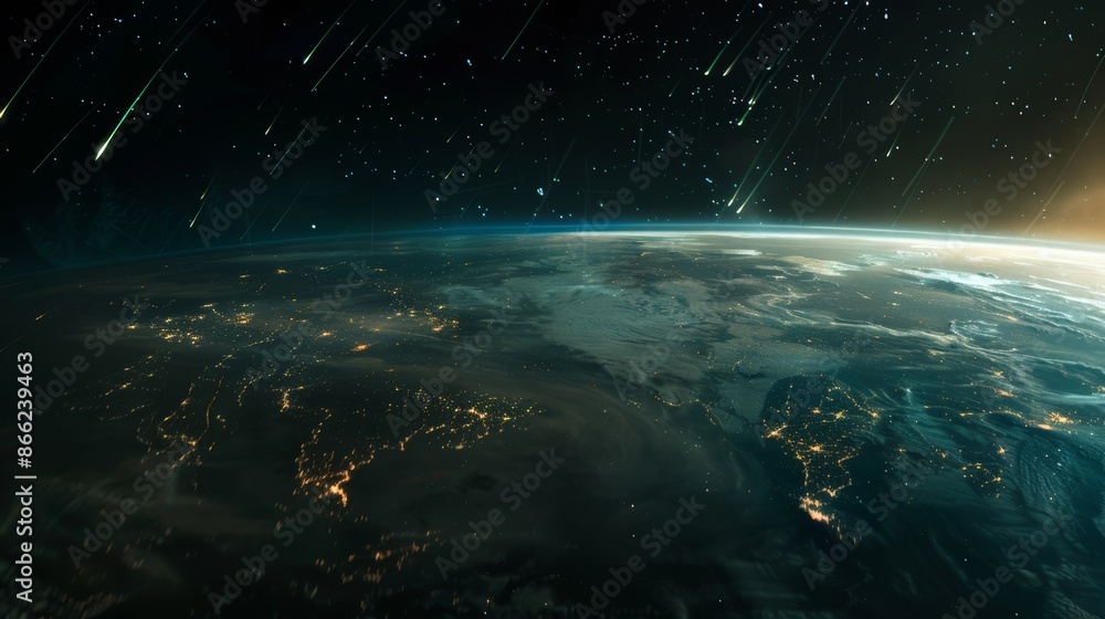 Nighttime Earth from orbit with visible light patterns of human ...