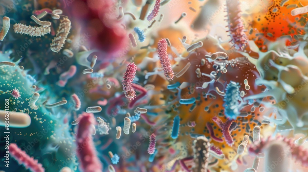 Bacteria diversity under microscopic magnification background ...