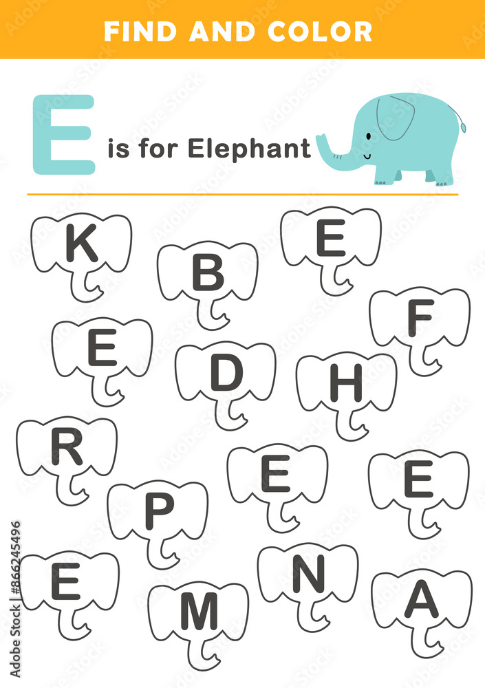 Kindergarten Letter E Find and Color worksheet. Spot and Color the ...