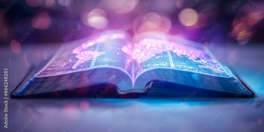 Religious global mission concept with open bible and vibrant world map ...