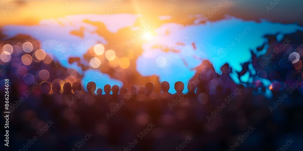 Global Population Awareness Silhouettes of People on a World Map for ...
