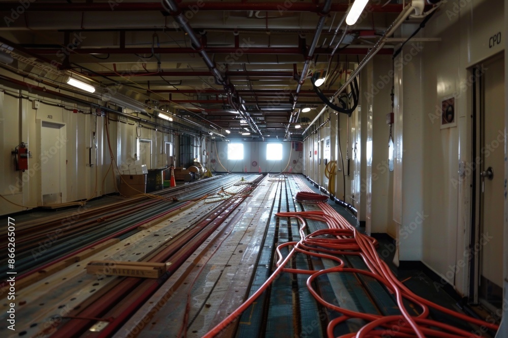 Cable tracing onboard installation, edmonton ferry boat building Stock ...